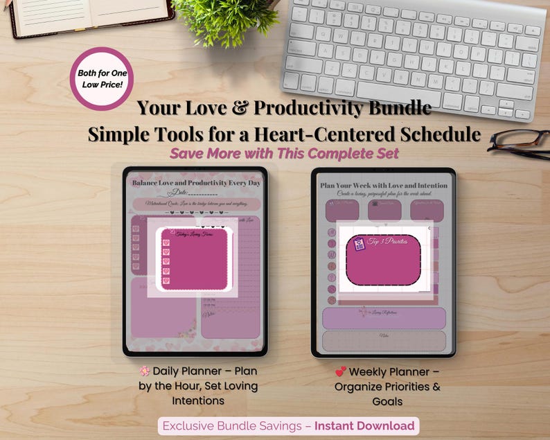 Love and Productivity Planner Bundle – Daily and Weekly Printable Set ...