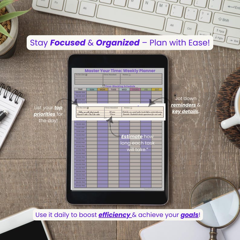 Time Blocking Planner | Weekly Schedule Template | Printable ...