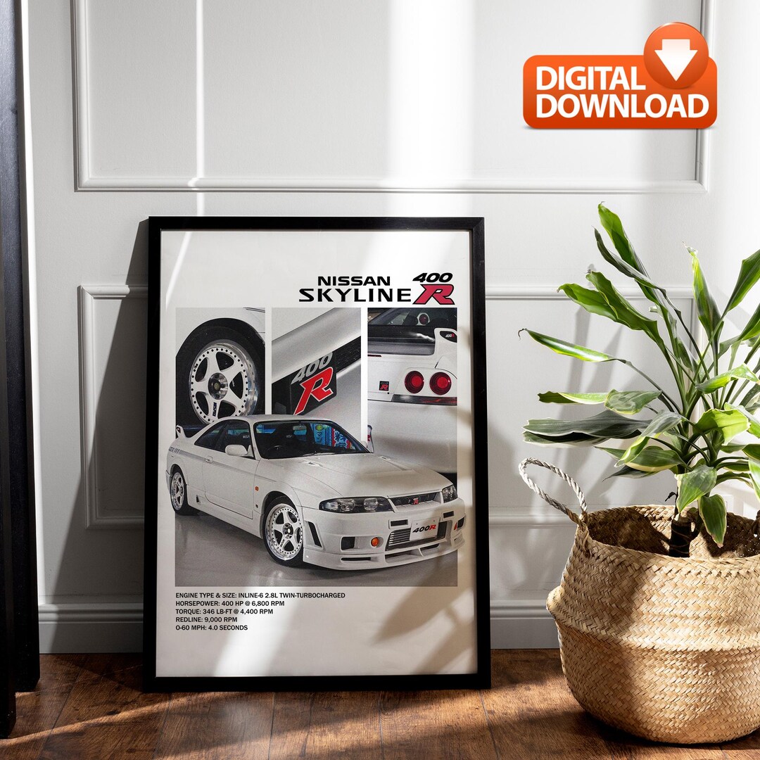 Digital Nissan Skyline R33 GTR "400 R" Printable Poster - Car Wall Art ...