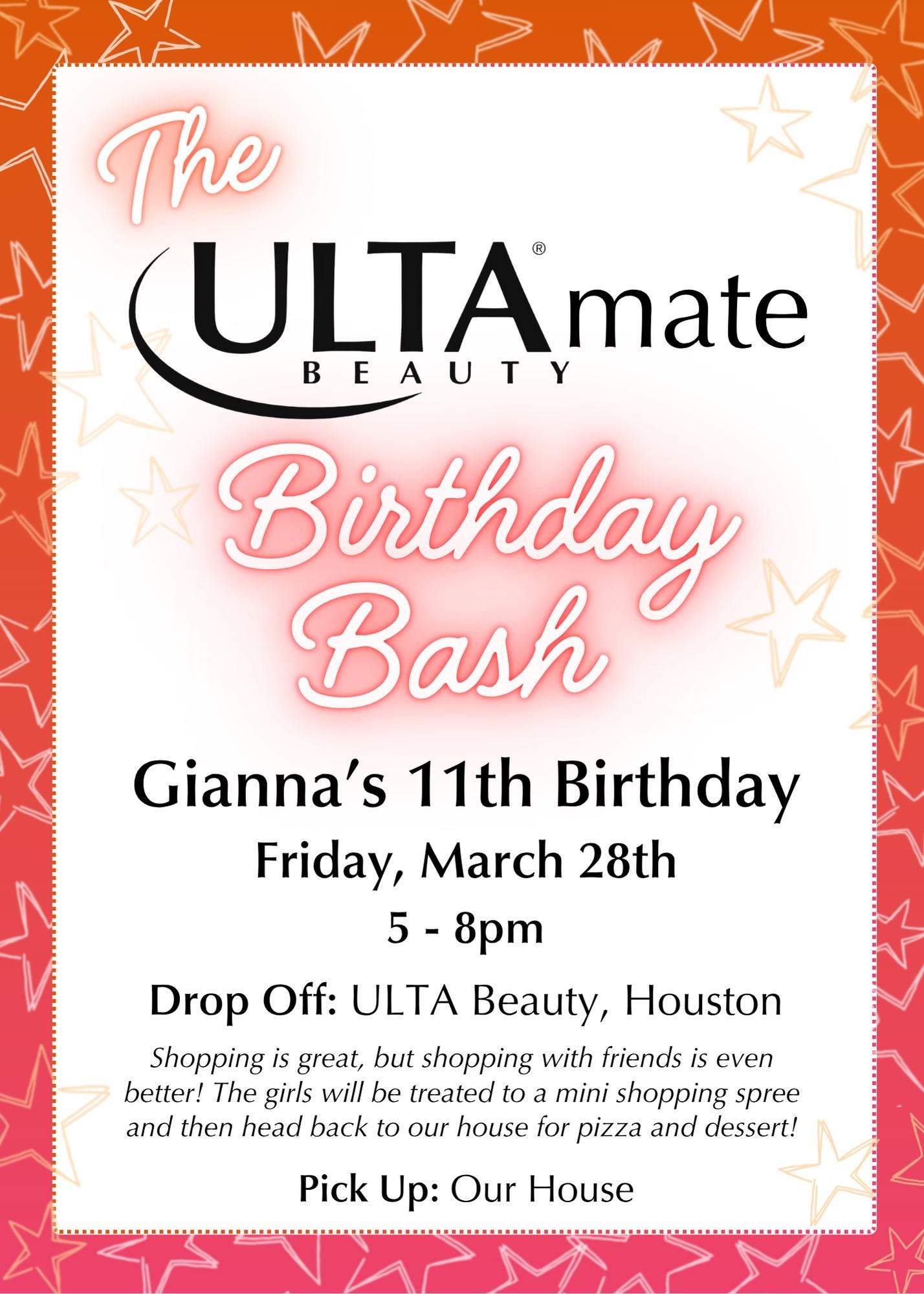 Ulta-mate NEON Beauty Bash Birthday Party Invitation - Editable Digital ...