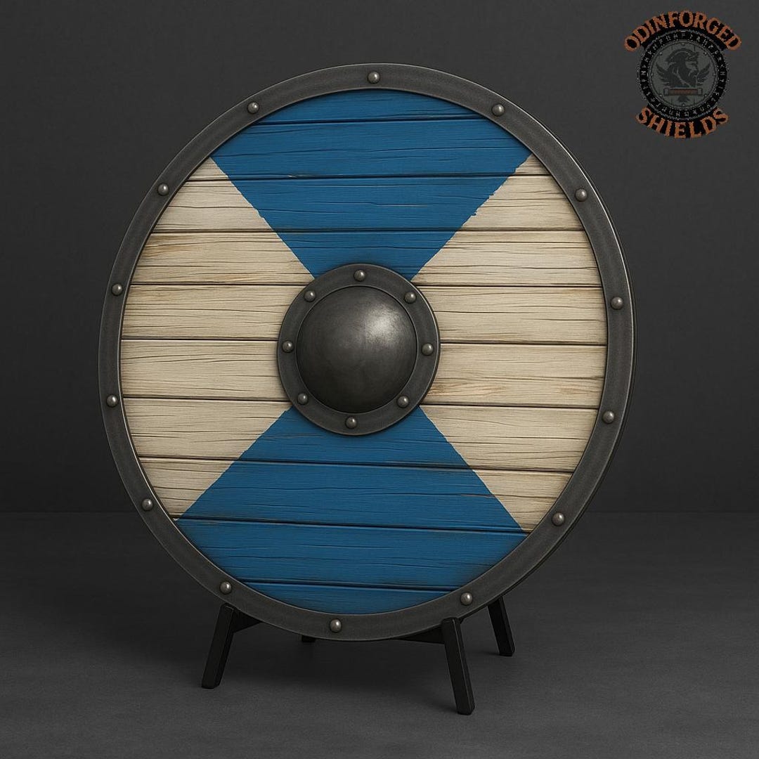 The Fjordguard Shield – Viking Round Shield With Blue & Natural Wood ...