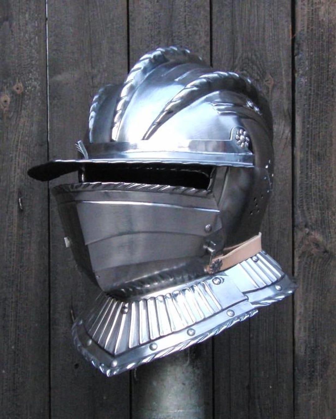 Medieval Knight Steel Battle Burgonet Helmet Ribbed Balaclava With ...
