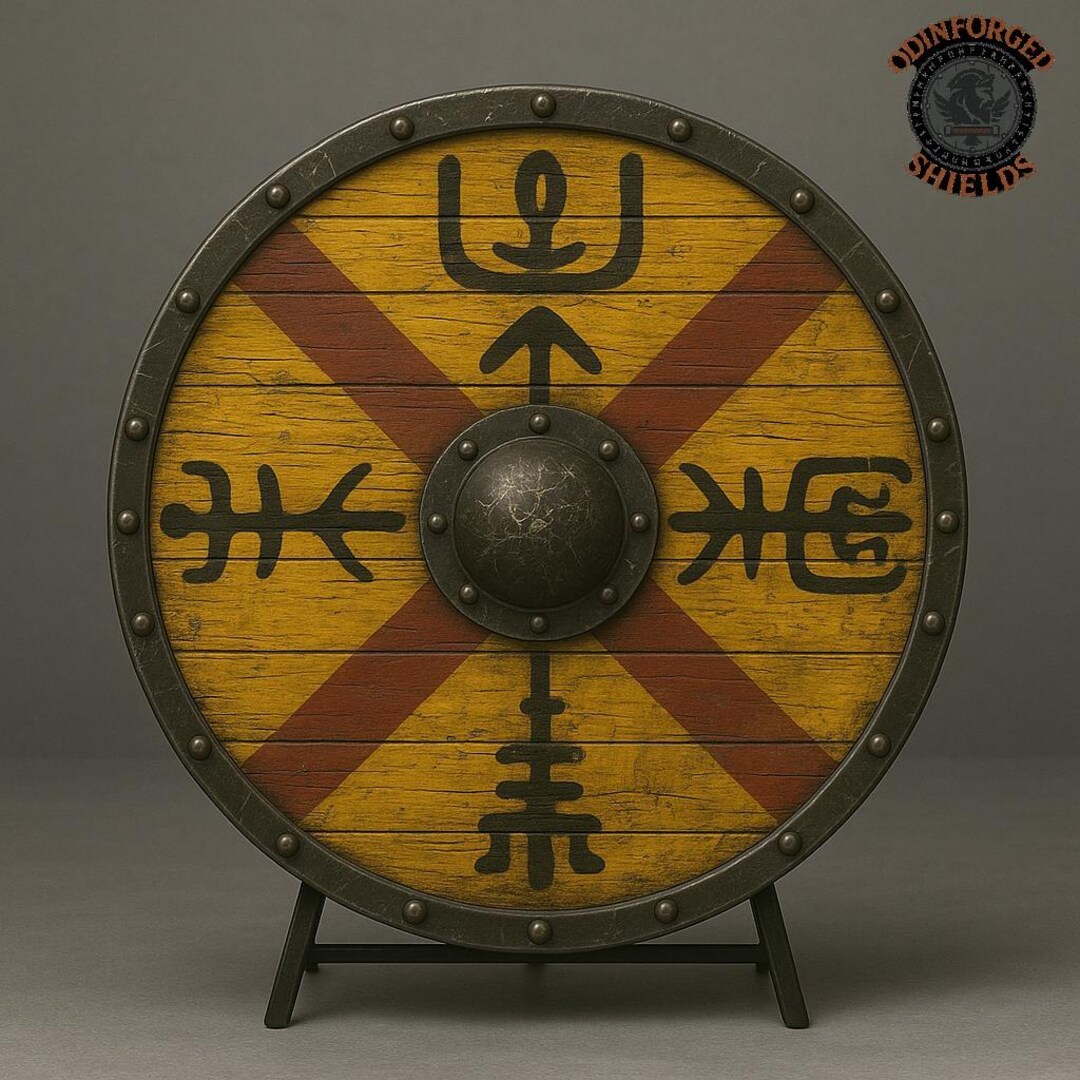 Yellow Rune Warrior Shield – Viking Round Wooden Shield With Tribal ...
