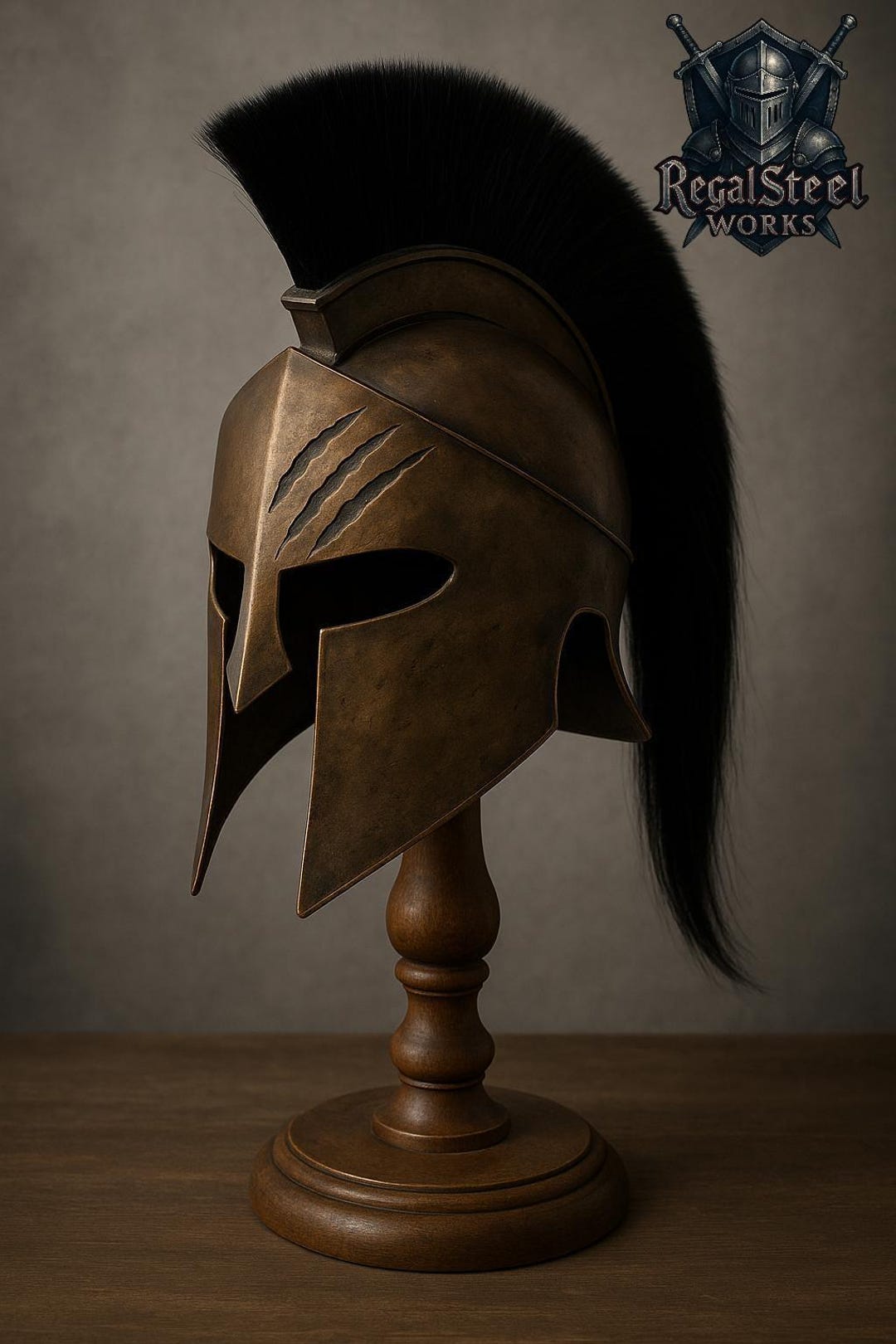 Spartan Helmet Replica With Black Plume & Wooden Stand - Etsy