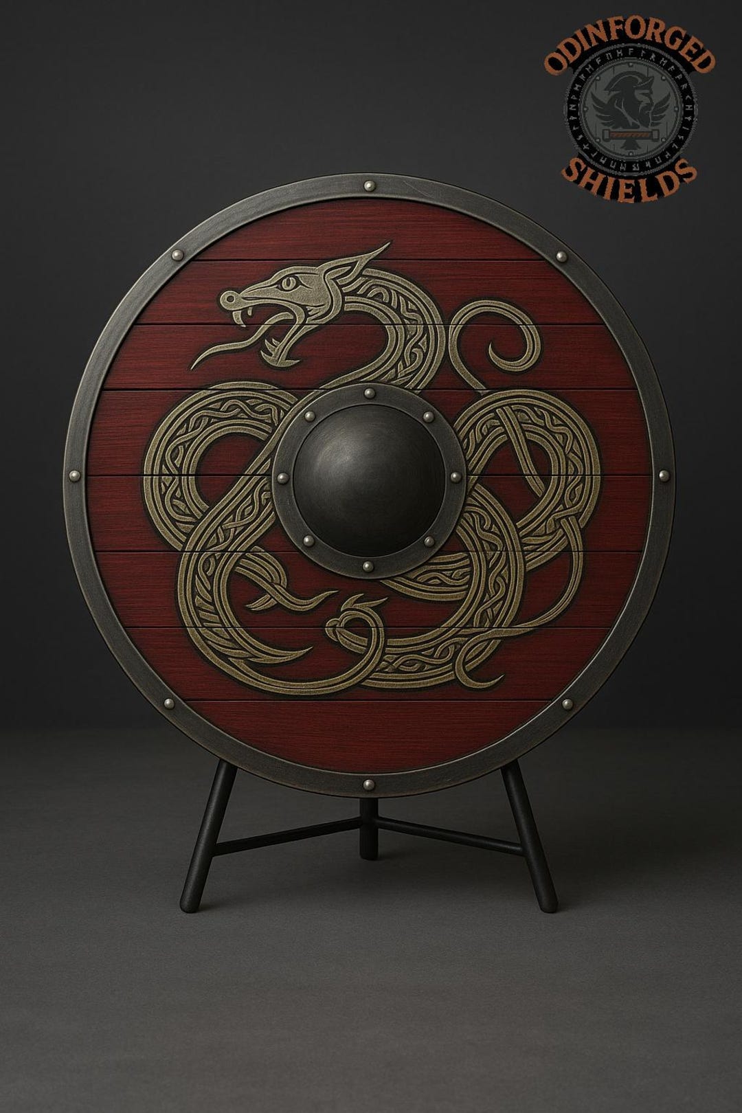 Serpent's Coil – Norse Viking Shield With Golden Dragon Knotwork on ...