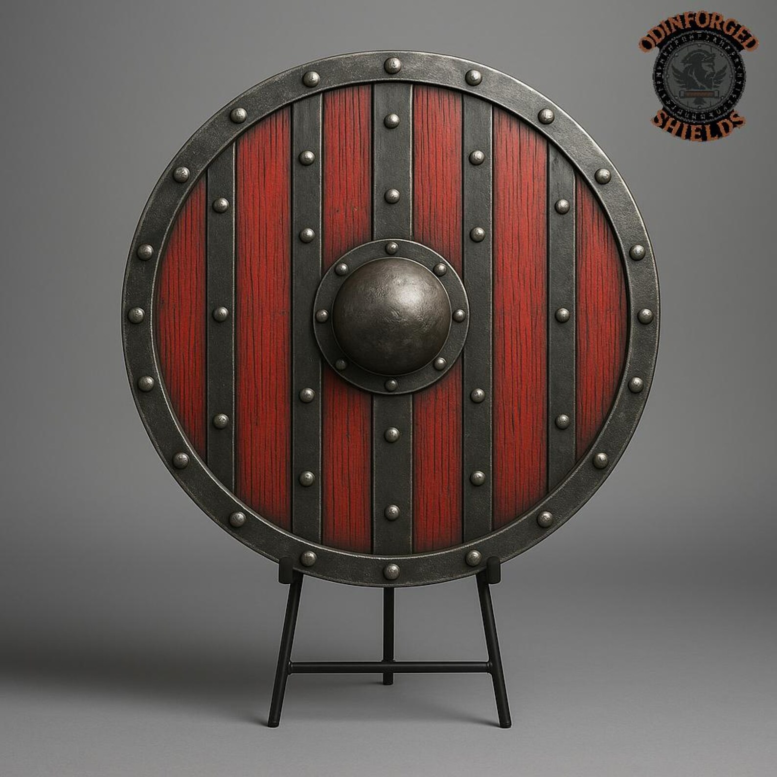 Viking Raider Shield – Red Wood Plank Design With Black Iron Studs ...