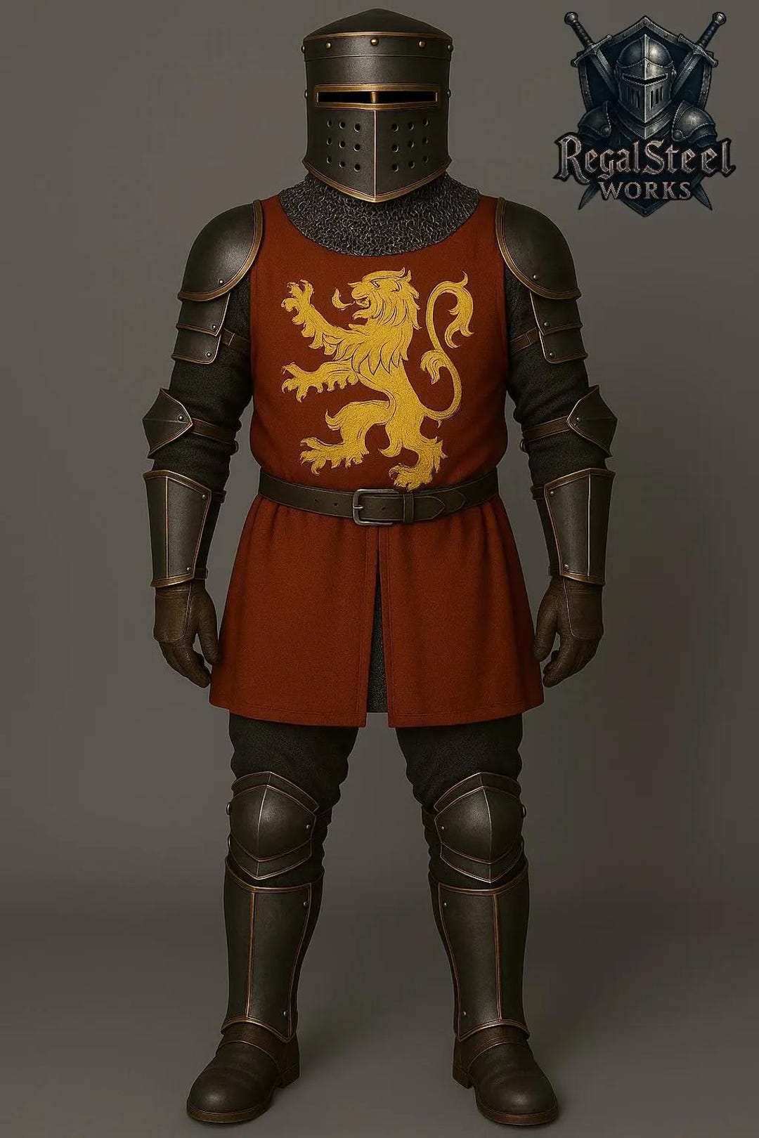 Medieval Knight Full Body Armor Set | Lion Heraldry, Steel LARP Cosplay ...