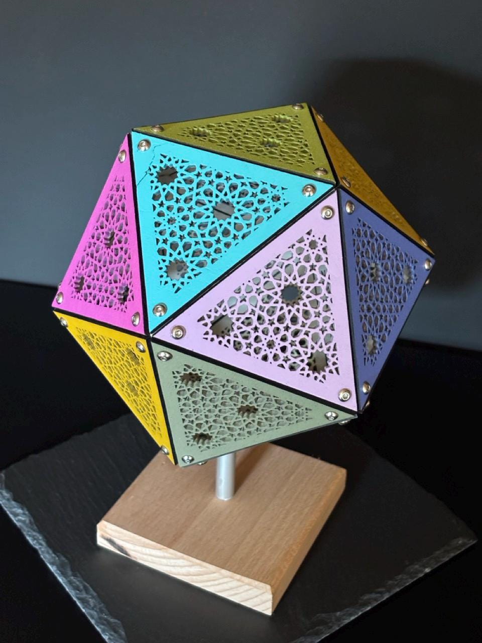 Unique Wood Icosahedron (20 Faces) Geometrical Sculpture, Seven Colors ...