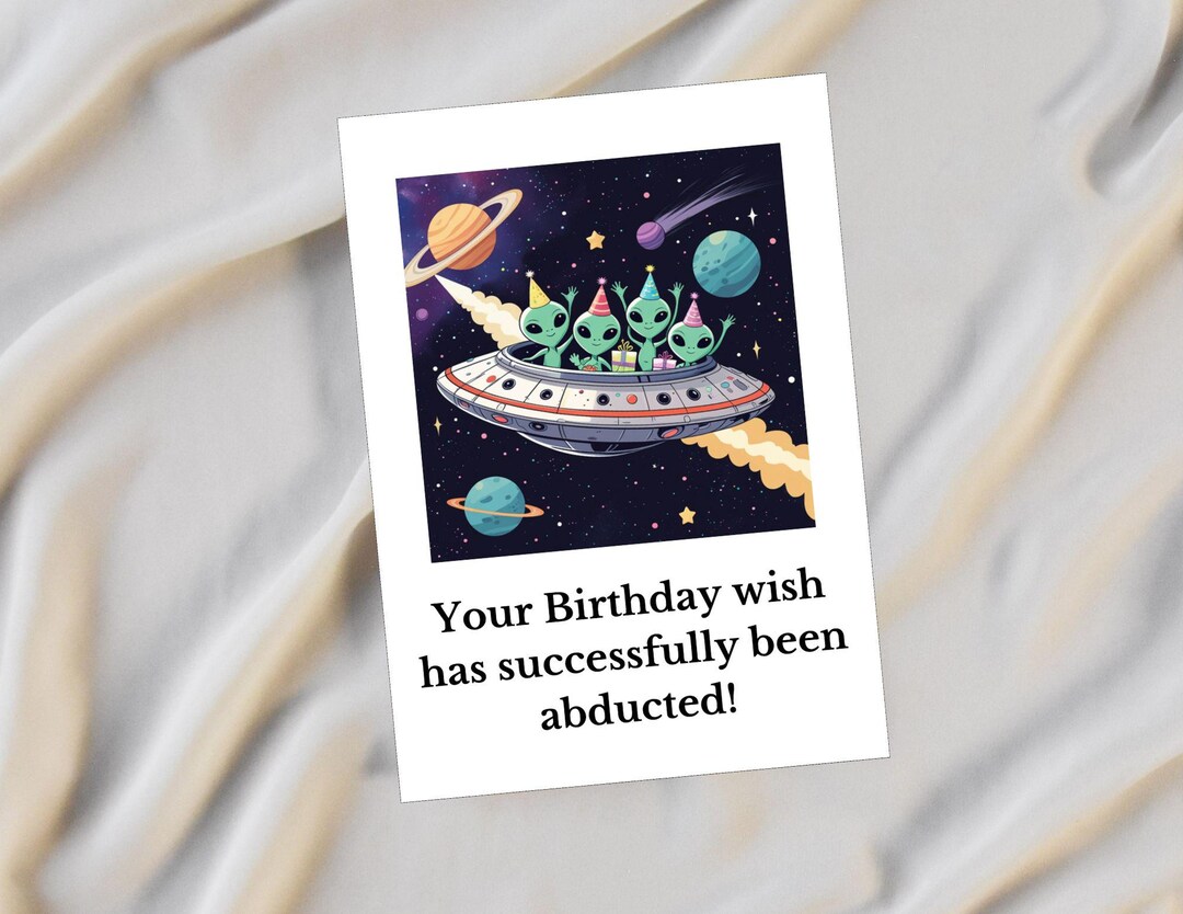 UFO Birthday Card, Alien Birthday, Funny Birthday Card, Space Card ...