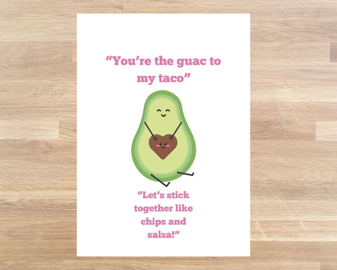 You're the Guac to My Taco Valentine's Card Cute Taco & Chips Salsa ...