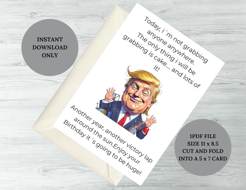 Donald Trump Birthday Card, Funny Trump Birthday Card, Funny Trump Gift, Humorous Political ...