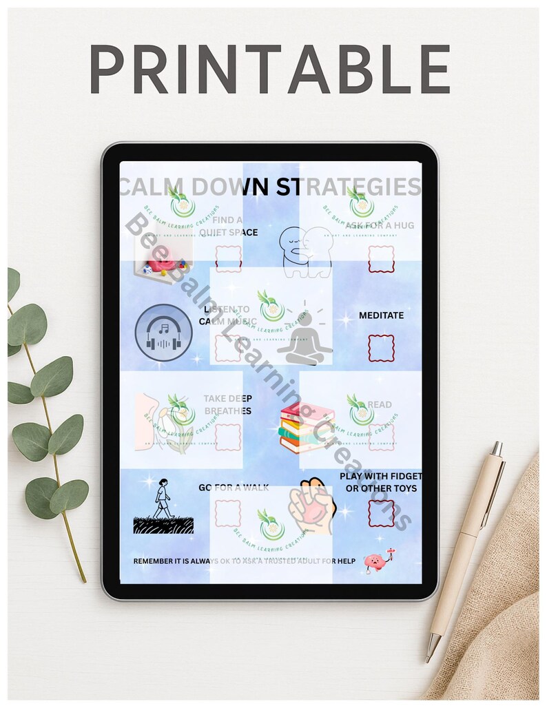 Calm Down Strategies Printable Poster, Editable Kids’ Mindfulness List ...
