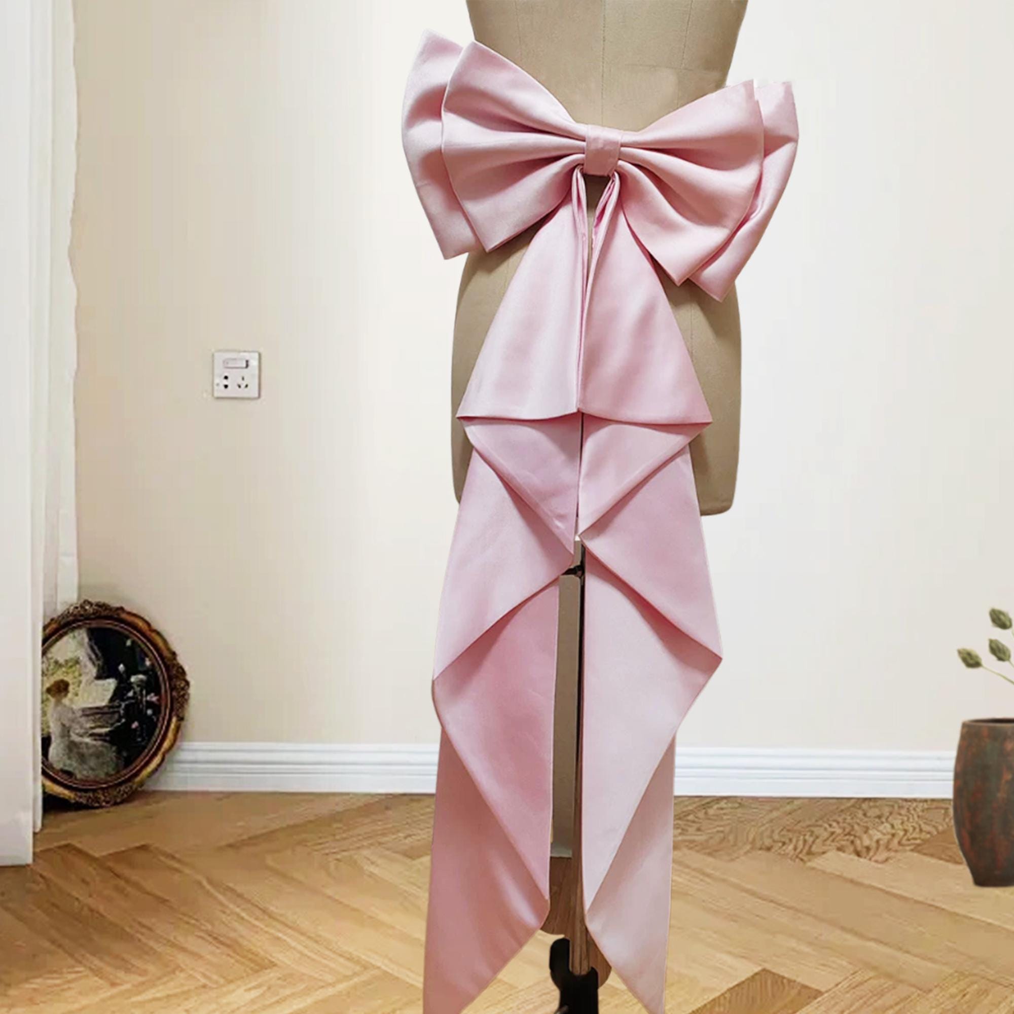 Large Satin Bow, Detachable Pink Ribbon Bow for Formal Dress, Handmade ...