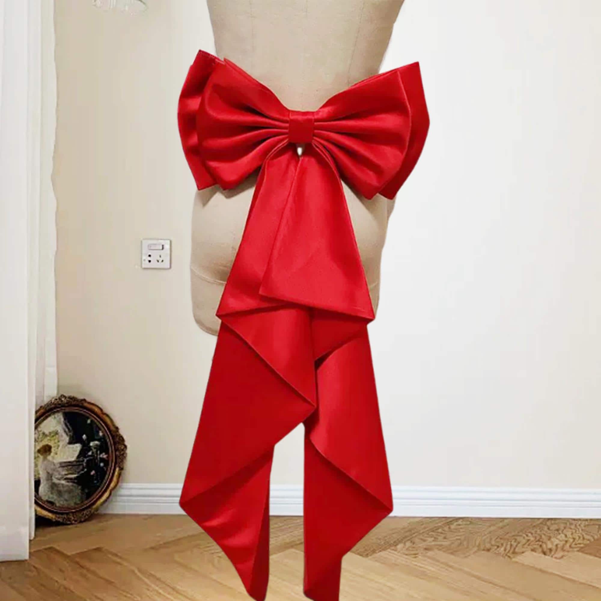 Large Satin Bow, Detachable Pink Ribbon Bow for Formal Dress, Handmade ...