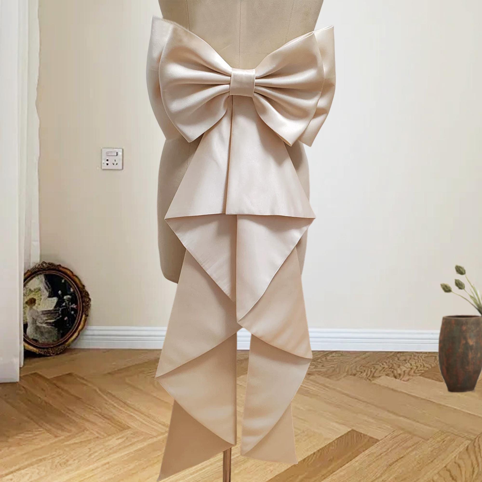Large Satin Bow, Detachable Pink Ribbon Bow for Formal Dress, Handmade ...