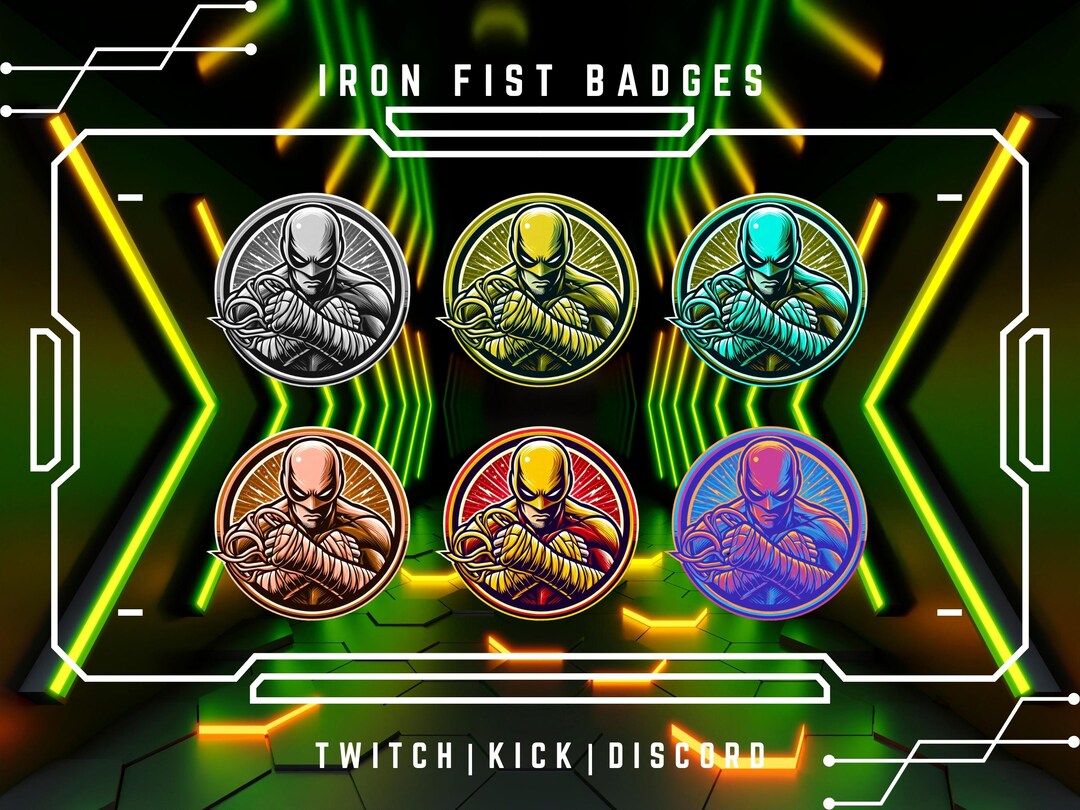 6 Sub/bit Twitch Badges | Ir-on Fi-st Badges | Instant Download | Cool ...