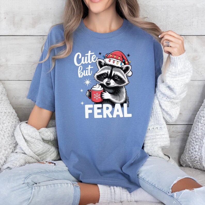 Cute but Feral Shirt Christmas Raccoon Tee Meme Funny Raccoon T-shirt ...