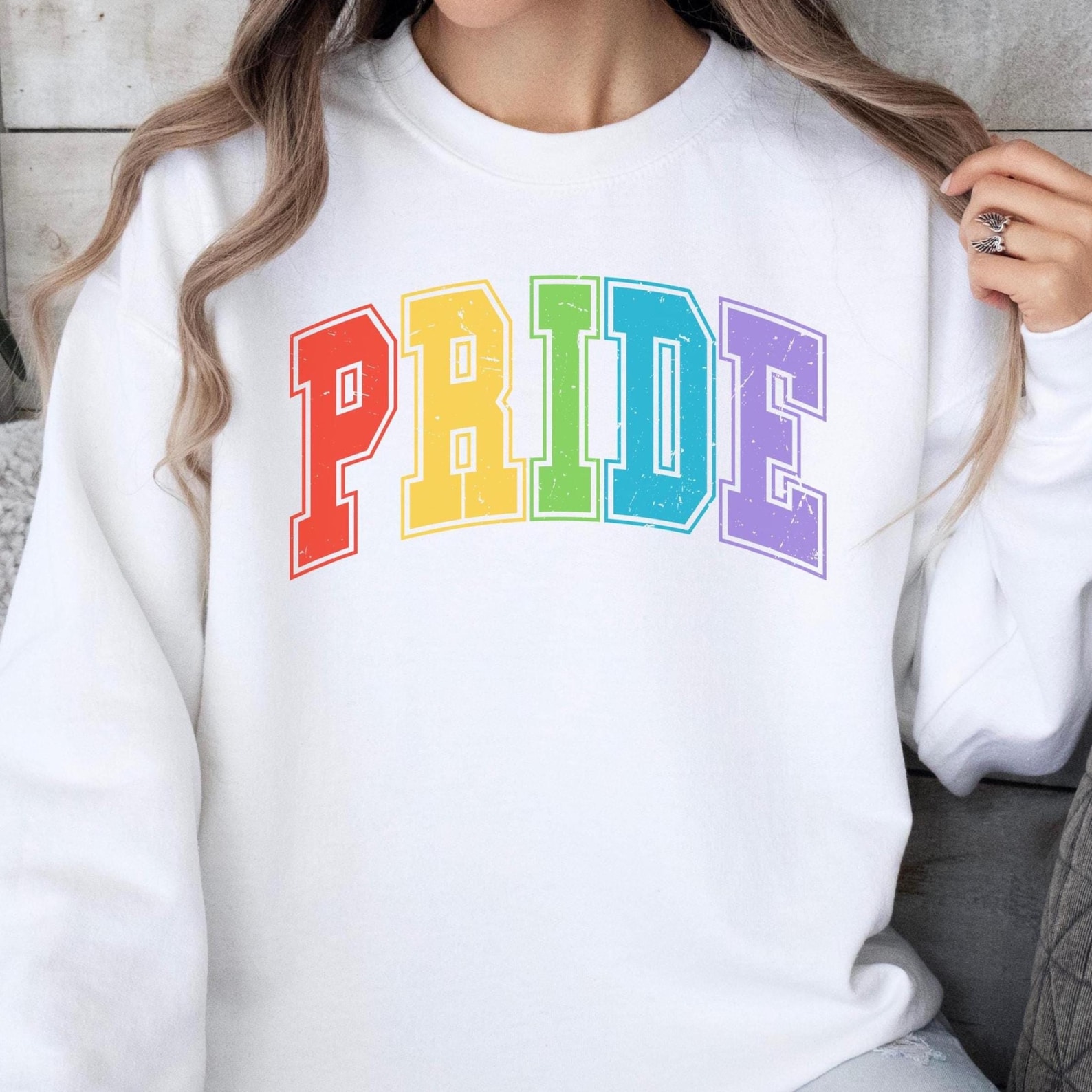 Pride College Sweatshirt Rainbow LGBTQ Unisex Crewneck Retro Style Gay ...