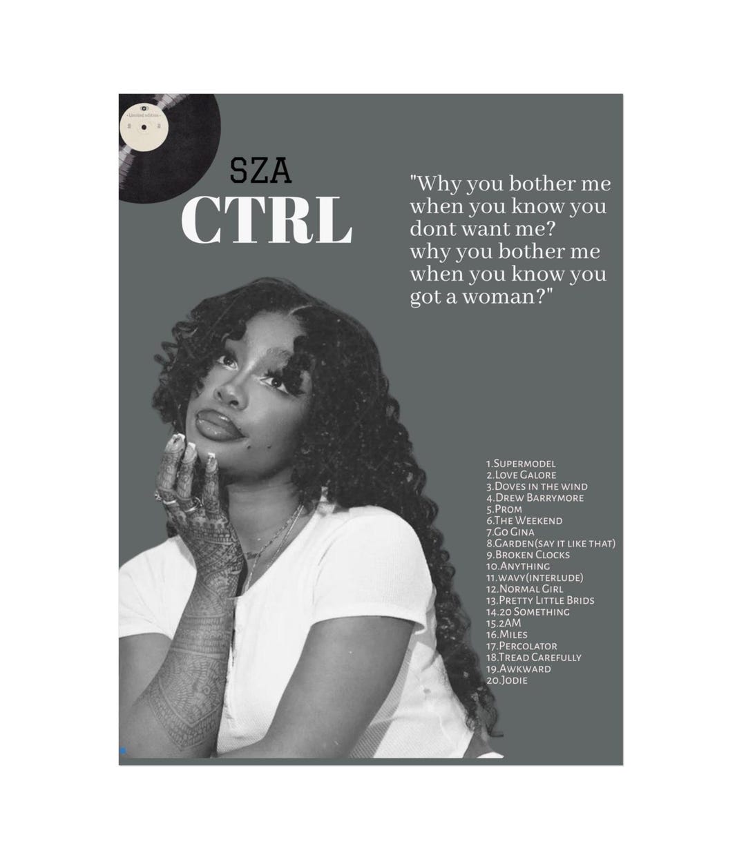SZA Poster Print, Music Fan Wall Art, Urban Pop Star Home Decor, Large ...