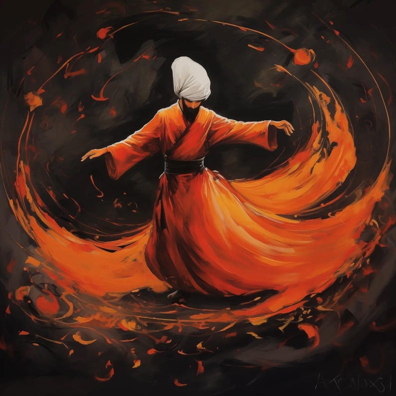 Sufi Wall Decor With Arabic Calligraphy | Whirling Dervish Digital Art ...