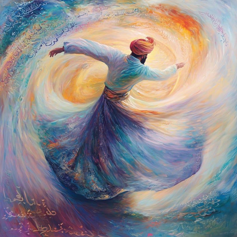 Sufi Wall Decor With Arabic Calligraphy | Whirling Dervish Digital Art ...