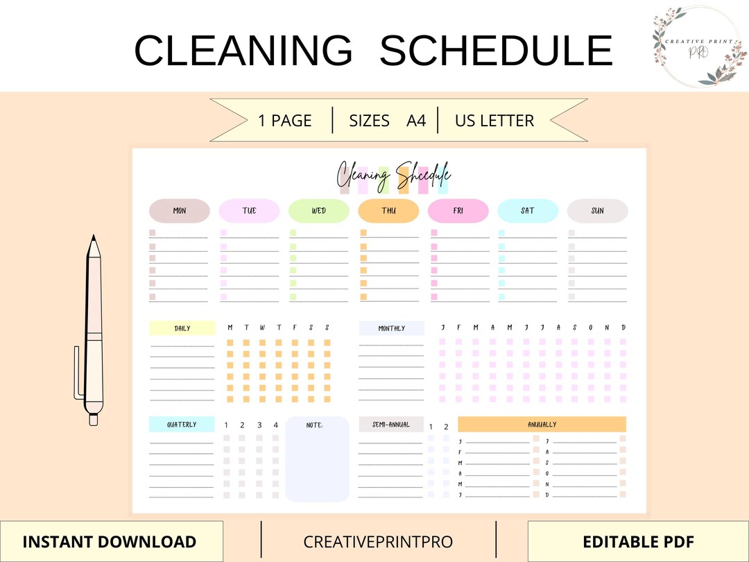 Cleaning Schedule Daily Weekly Monthly , Cleaning Checklist, ADHD ...