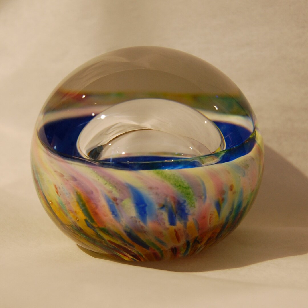 Glass Paperweight: Rainbow and Bright Blue With Bubble - Etsy