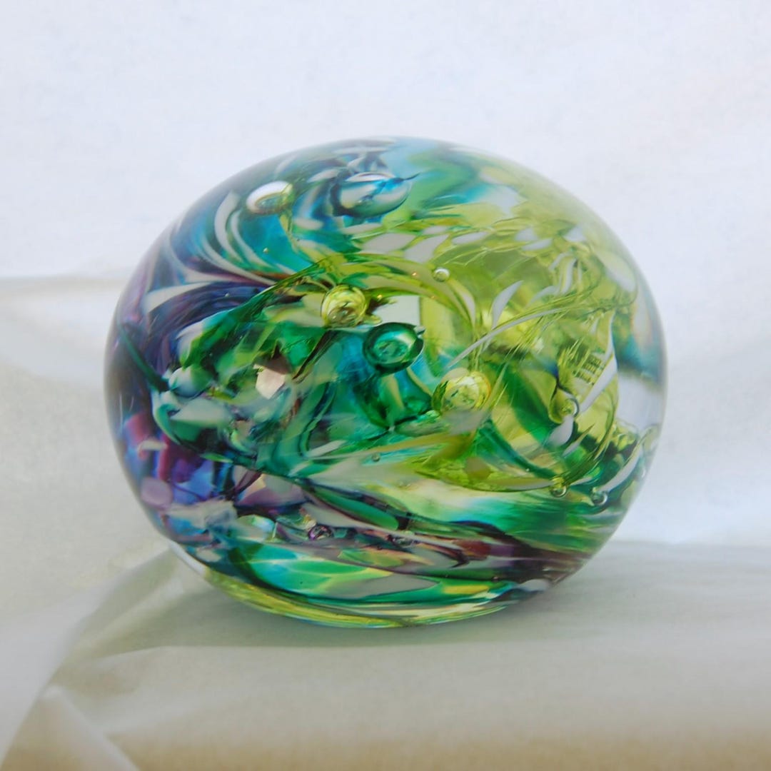 Glass Paperweight in Lime, Teal, Emerald, and Violet - Etsy