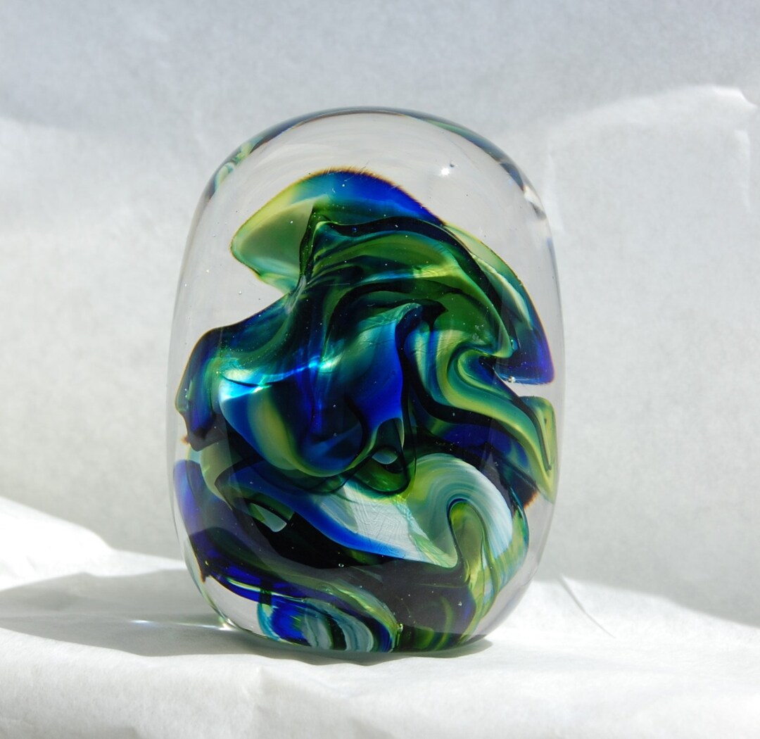 Small Glass Paperweight in Cobalt and Lime - Etsy