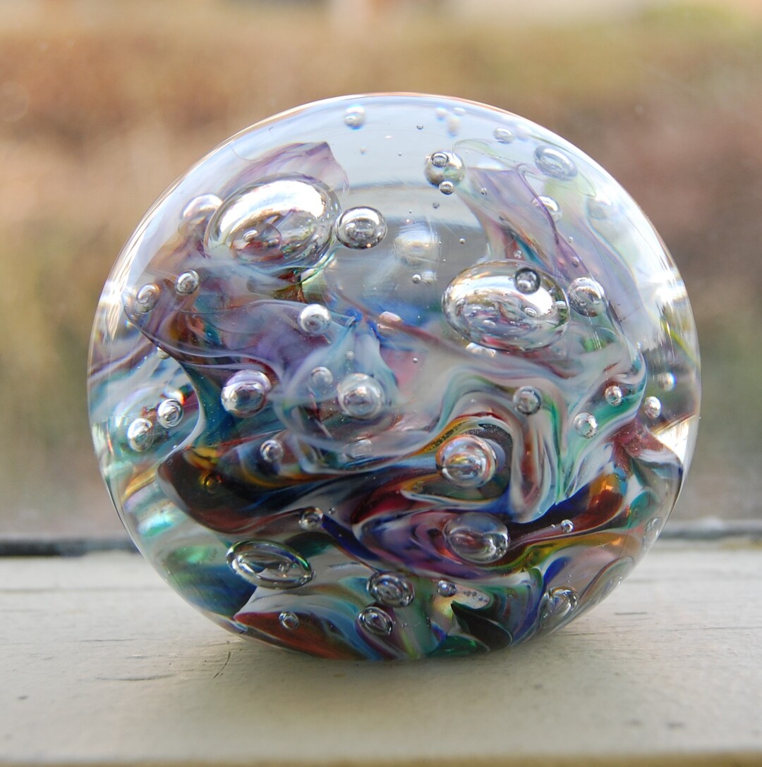 Glass Paperweight in Rainbow Swirls With Bubbles - Etsy