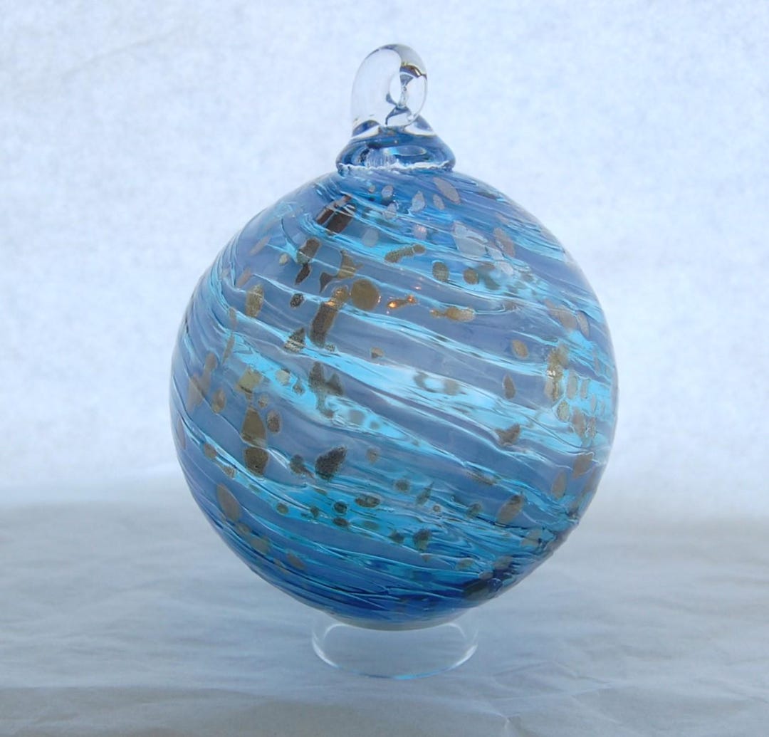 Handblown Glass Christmas Ornament in Twist of Periwinkle and Blue With ...