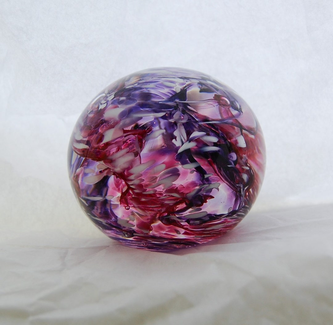 Glass Paperweight in Pink and Purple With Bubbles - Etsy