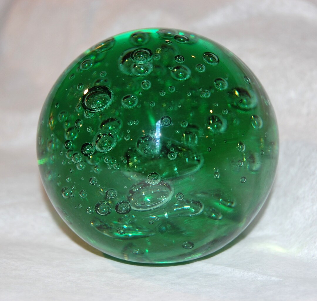Hand Sculpted Paperweight in Green Glass With Bubbles - Etsy