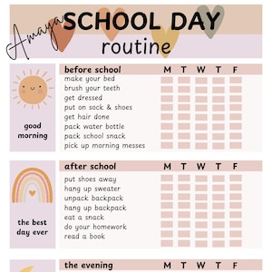 Editable Girls School Day Routine Chart | Canva Template | Printable ...