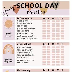 Editable Girls School Day Routine Chart Canva Template Printable