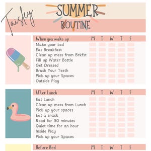 Editable Girls Summer Routine Chart | Canva Template for Kids | Daily ...