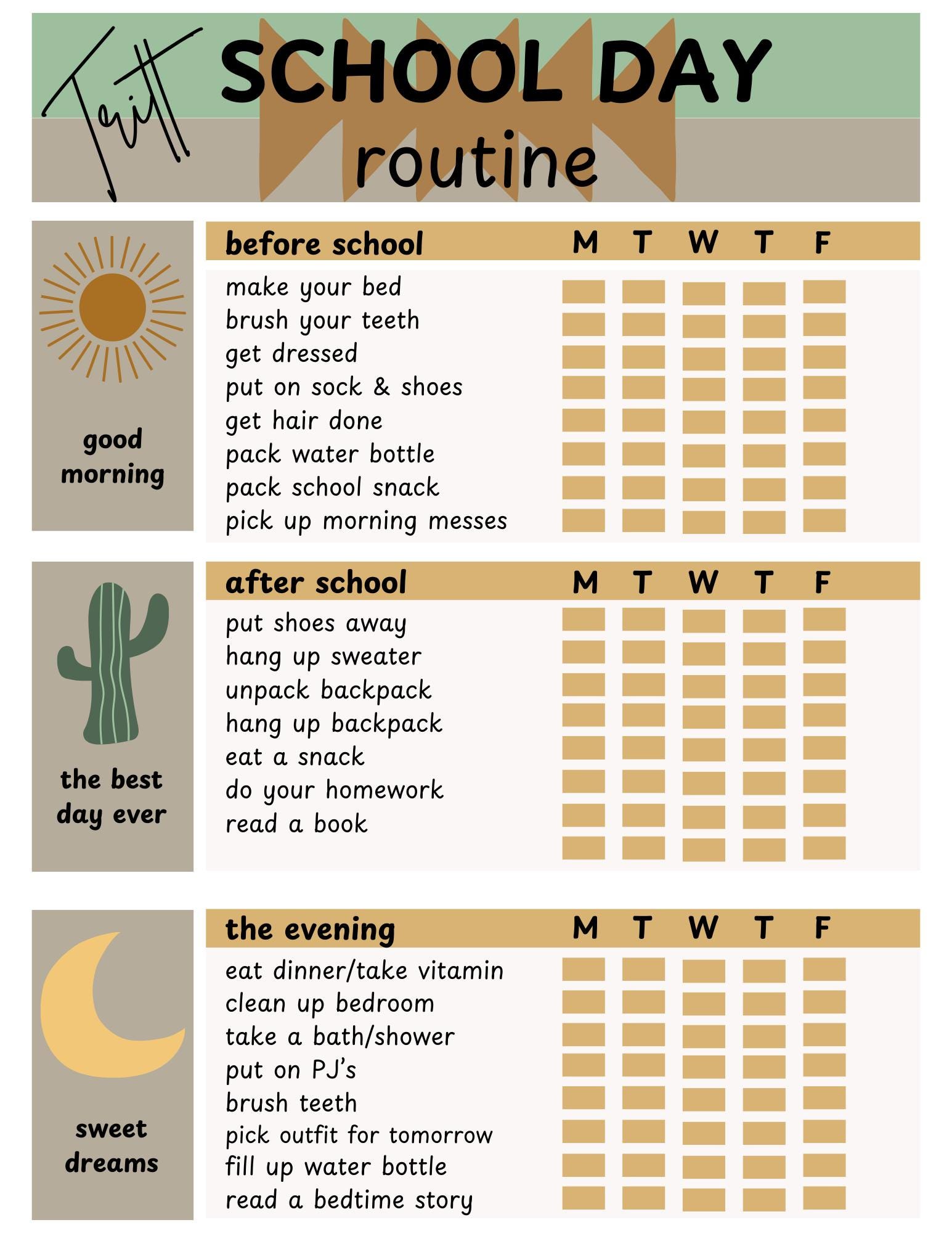 Editable Boys School Day Routine Chart | Canva Template | Printable ...