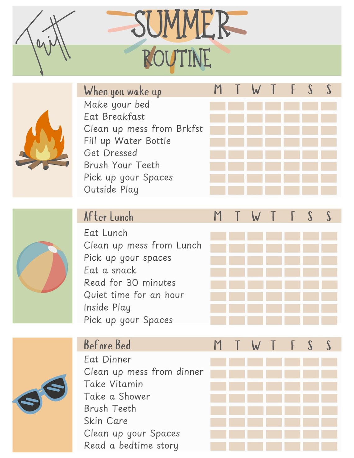 Editable Boys Summer Routine Chart | Canva Template for Kids ...
