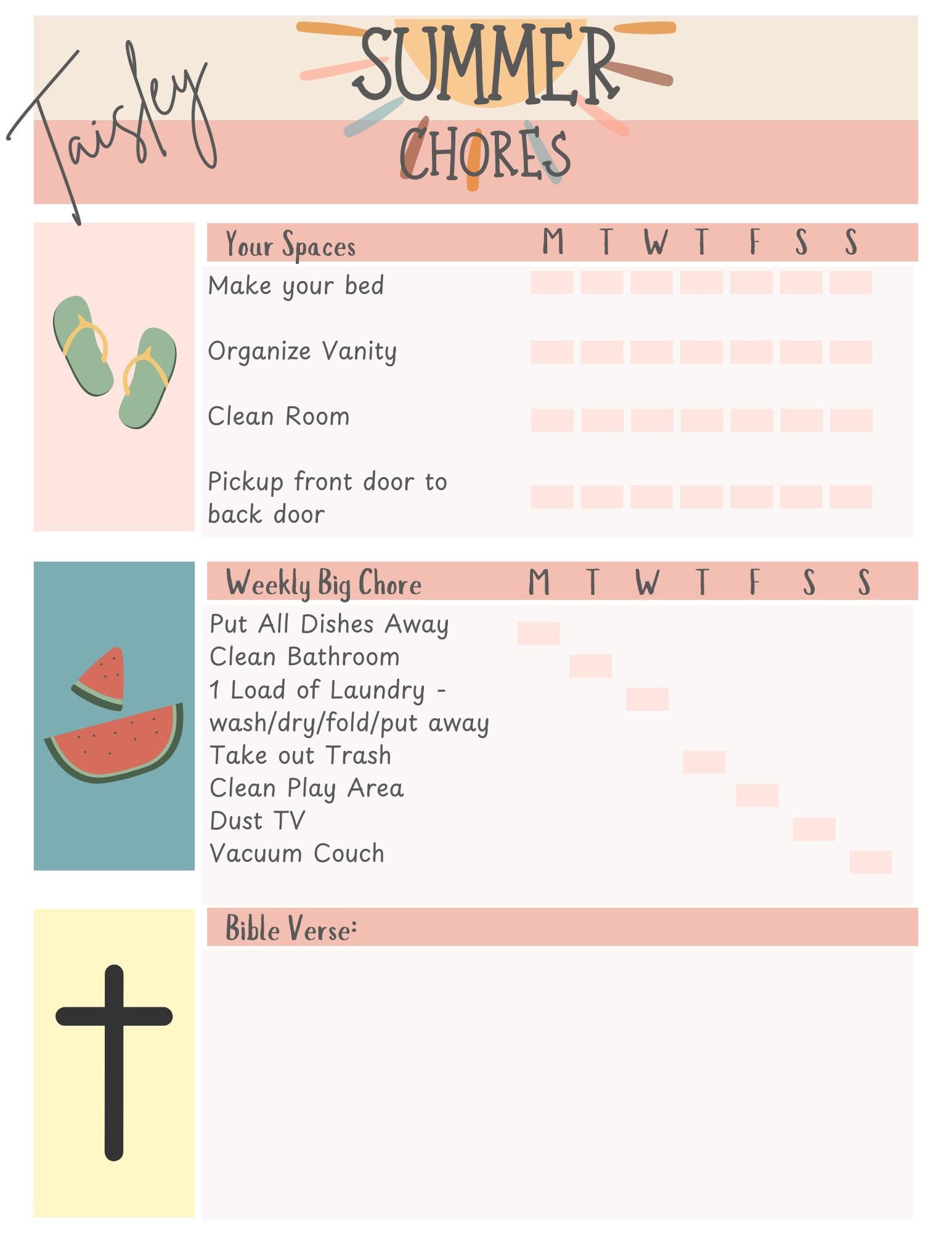 Editable Girls Summer Routine Chart | Canva Template for Kids | Daily ...