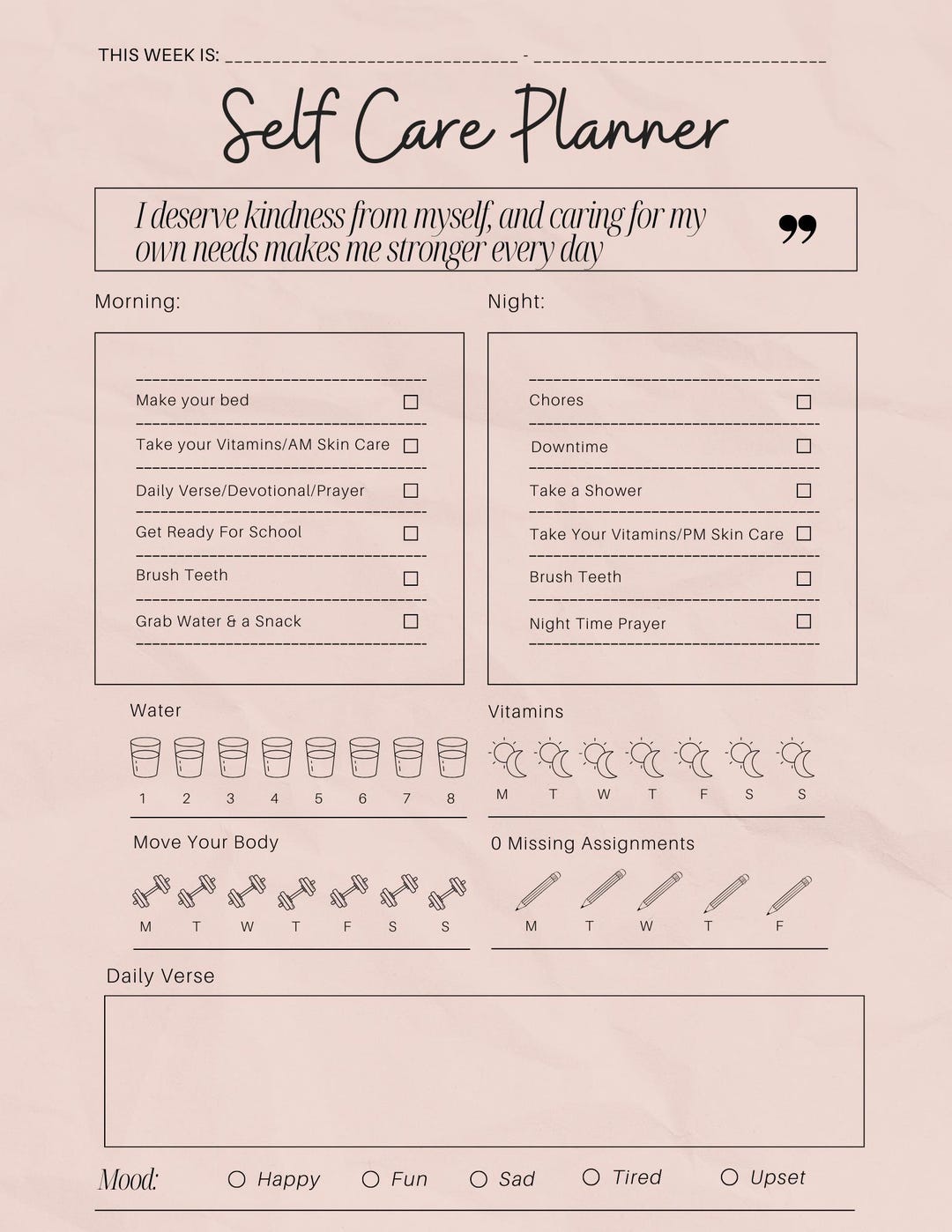 Editable Teen Self Care Planner | Canva Template | Printable Wellness ...