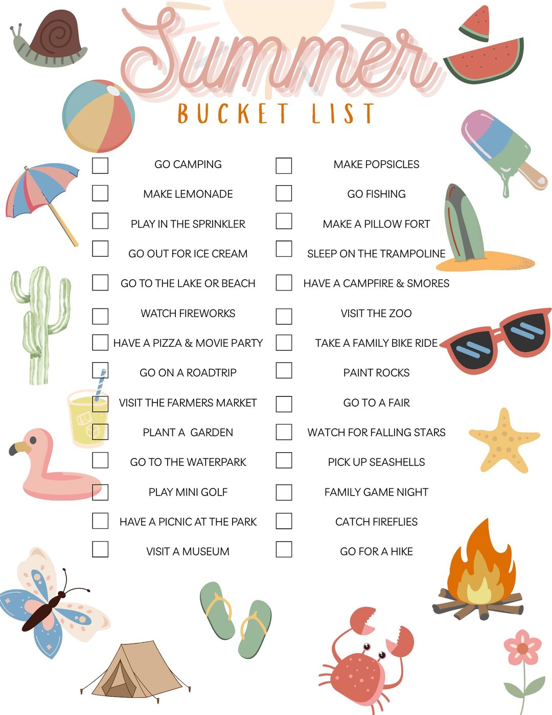 Editable Summer Bucket List for Kids | Canva Template | Printable ...