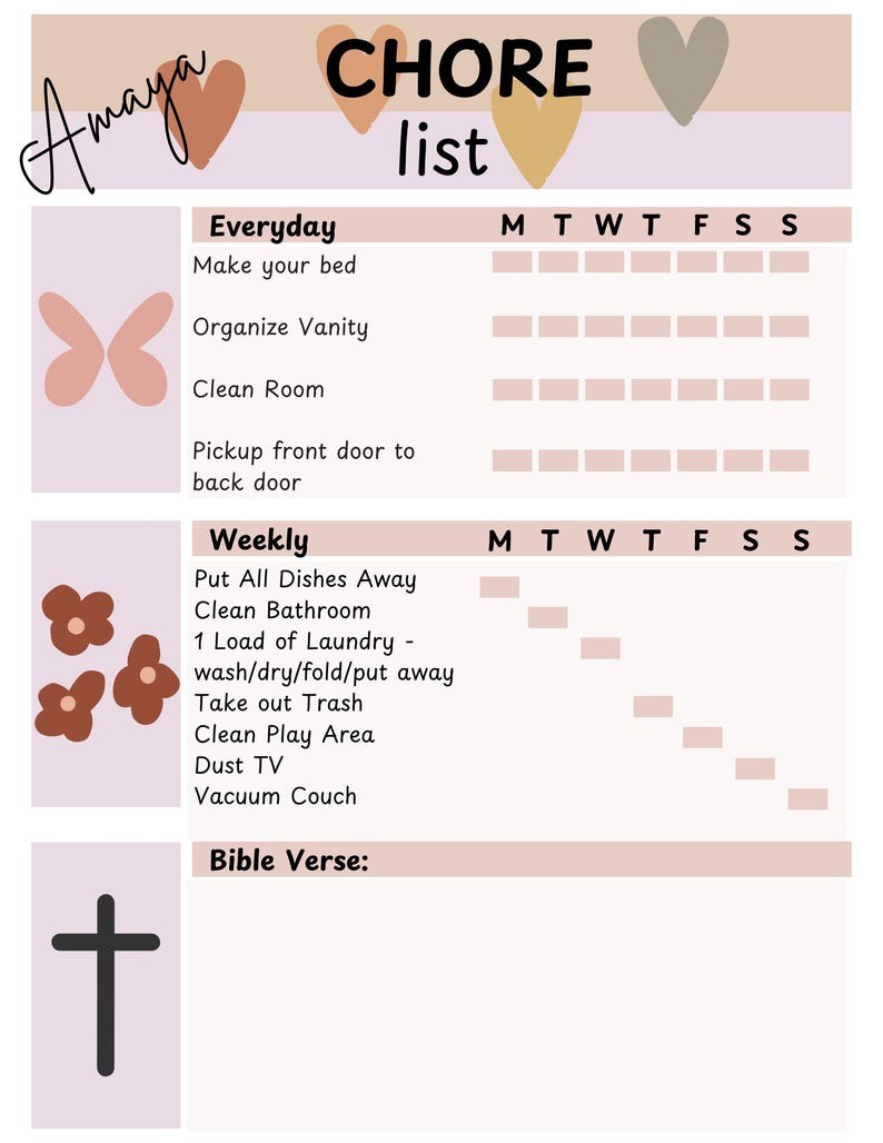 Editable Girls School Day Routine Chart | Canva Template | Printable ...
