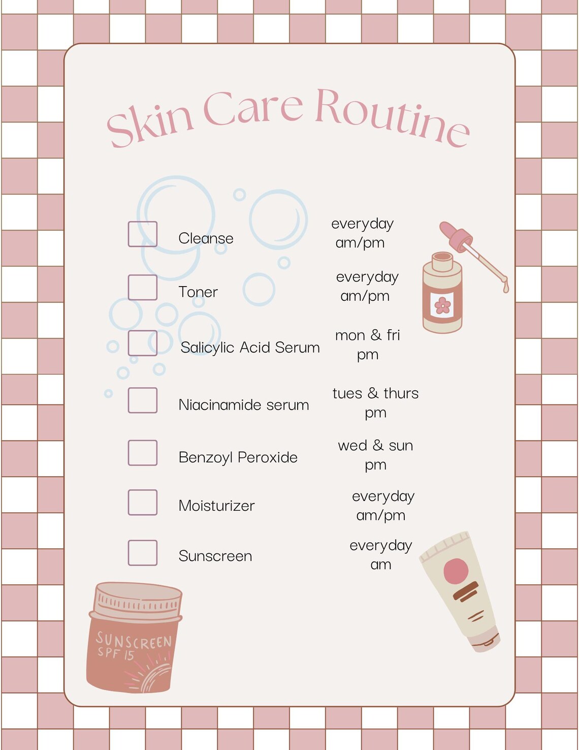 Editable Acne Skincare Routine Chart | Canva Template | Printable AM PM ...
