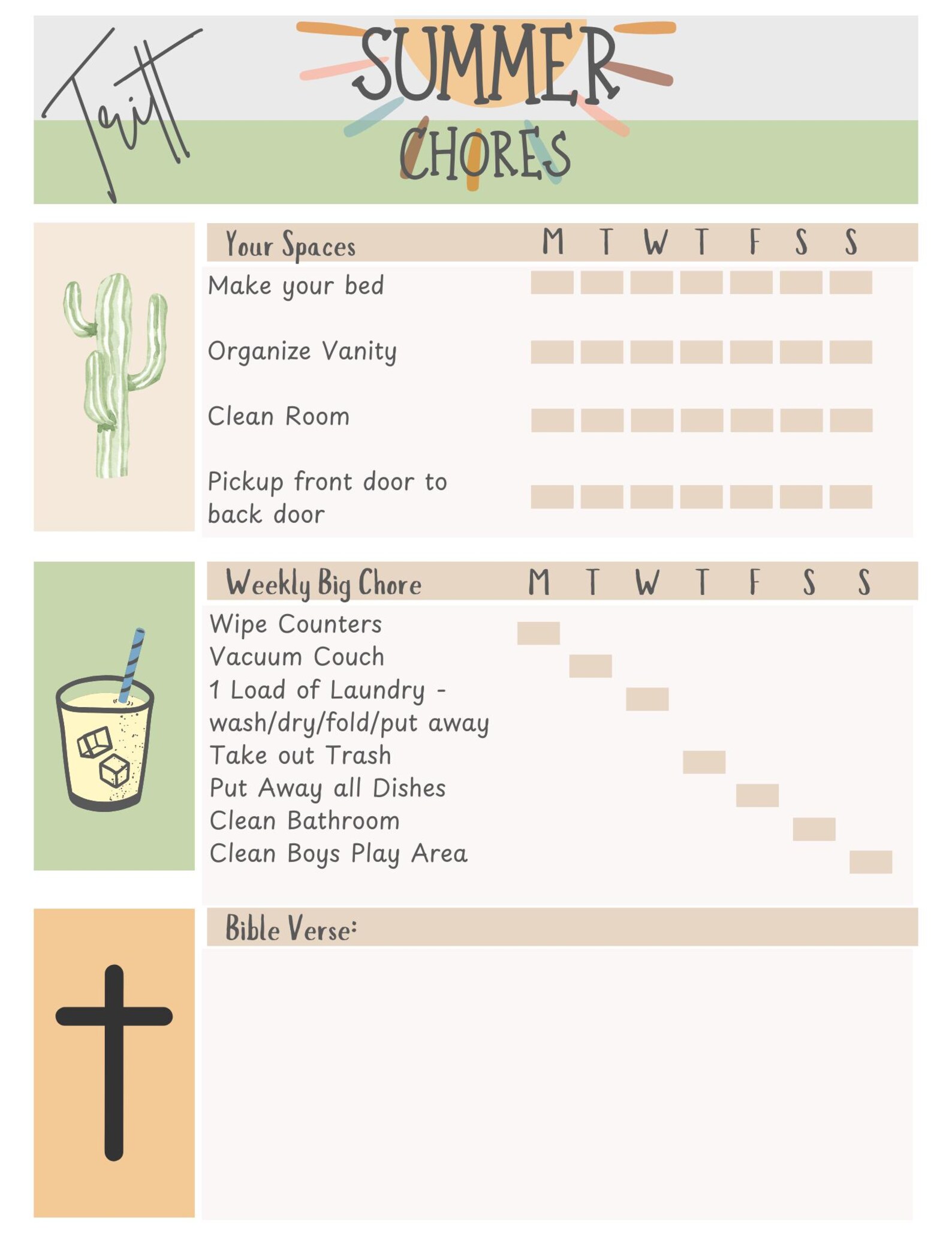 Editable Boys Summer Routine Chart | Canva Template for Kids ...