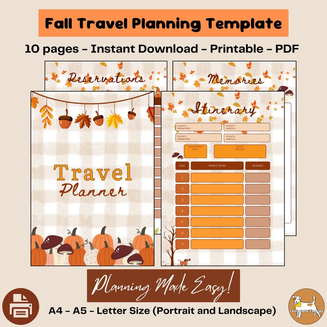 Fall Travel Planning Template Digital Download Printable PDF - Etsy