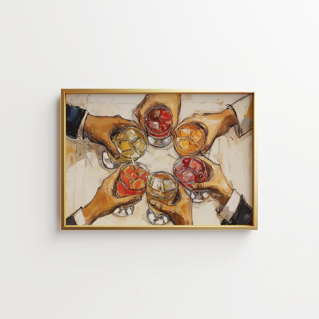 Cheers Print Oil Paint Poster | Aesthetic Bar Cart Decor | Trendy Wall ...