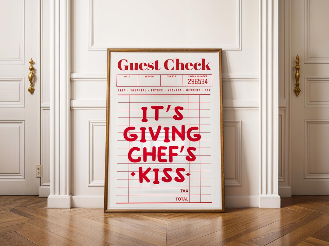 Giving Chefs Kiss, Guest Check Wall Art Guest Check Print Retro Wall ...
