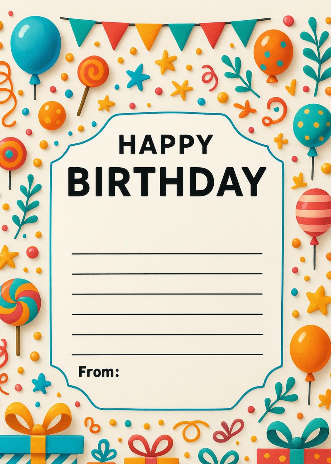 Cheerful Happy Birthday, Printable, Digital Download Available in PNG 5 in X 7 In - Etsy