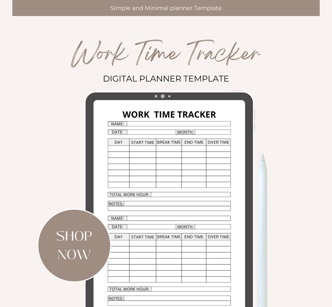 Work Time Tracker Printable | Time Management System | Productivity ...