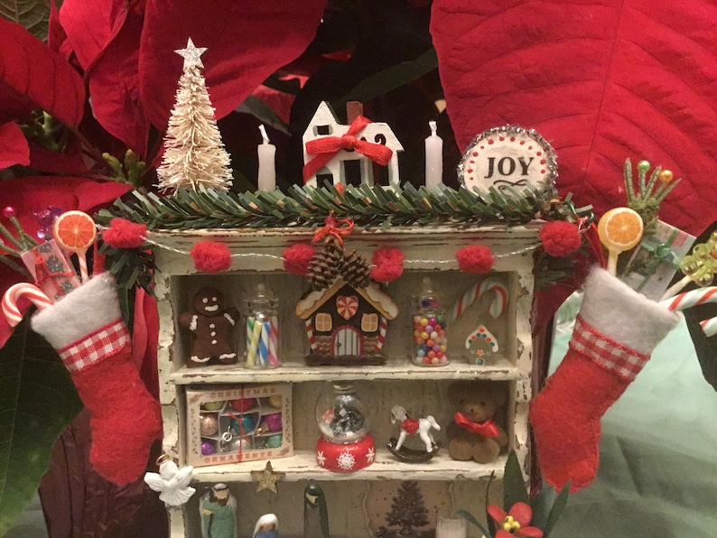 Miniature Dollhouse Christmas Hutch, Cupboard, Nativity, Snowglobe ...